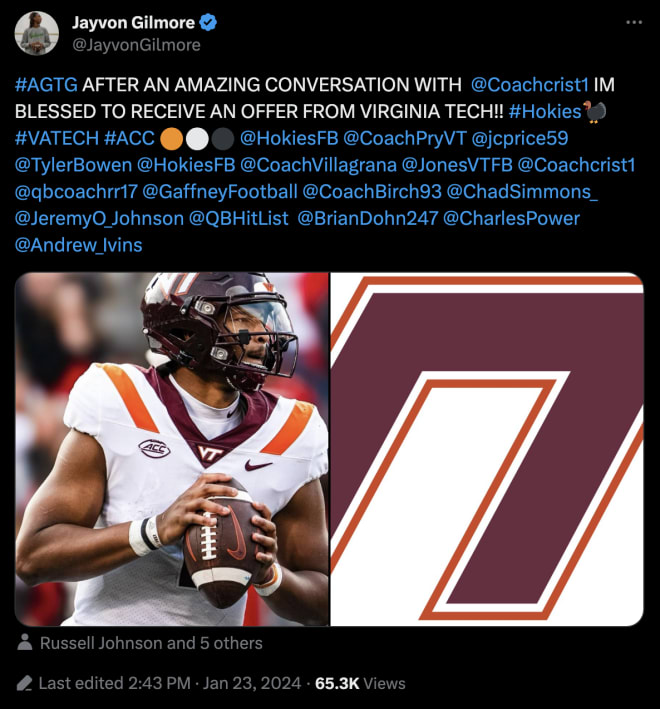 New Virginia Tech football offer Jayvon Gilmore HokieHaven Virginia Tech Hokies Football Basketball Recruiting