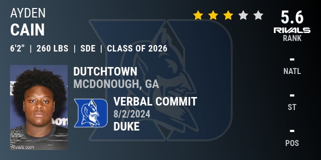 Ayden Cain 2026 Strongside Defensive End Duke Ayden Cain 2026 Strongside Defensive End Duke