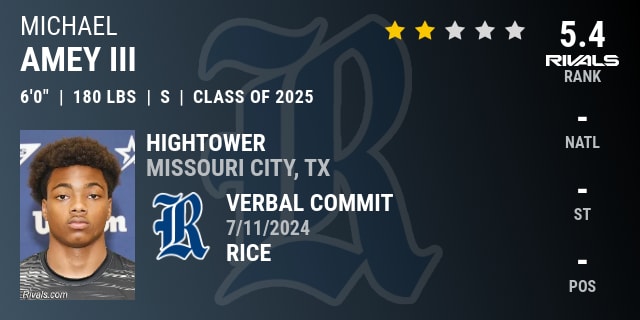 Michael Amey III 2025 Safety Rice Michael Amey III 2025 Safety Rice
