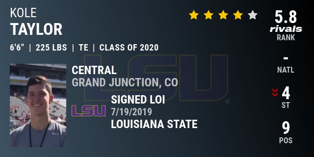 Kole Taylor 2020 Tight End Louisiana State Kole Taylor 2020 Tight End Louisiana State