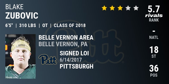 Blake Zubovic, 2018 Offensive Tackle, Pittsburgh Blake Zubovic, 2018 Offensive Tackle, Pittsburgh